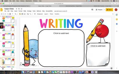 Morning Message and Assignment Slide Templates by The Classroom Corner