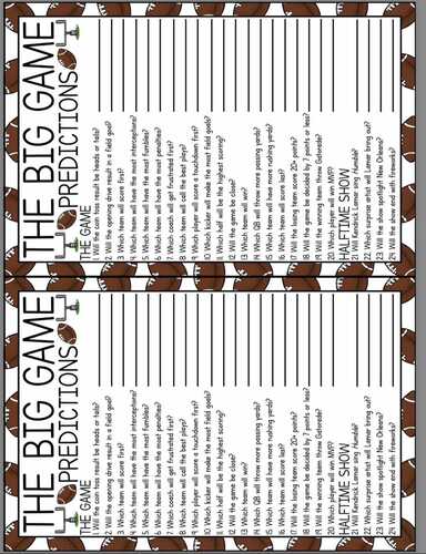 Super Big Game Predictions Game, The Big Game 59 Predictions, Football ...