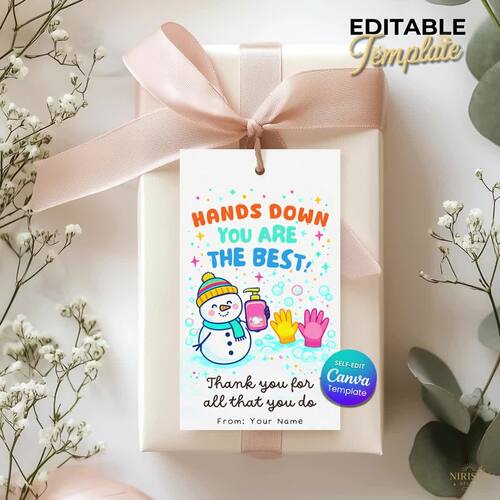 Editable Christmas Teacher Gift Tag | Hands Down Holiday Favor Tag ...