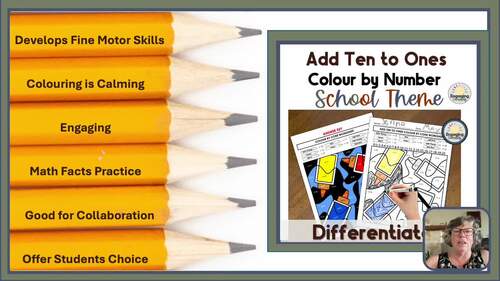 Add Ten to Ones Color-by-Code Math Worksheets | Back-to-School Supplies ...