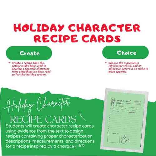 Winter/Holiday Character Analysis Recipe Cards w/editable Google Slides ...