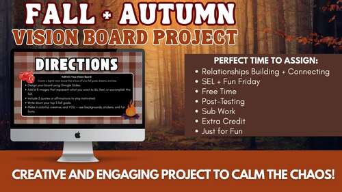 Fall + Autumn Activity Vision Board Project SEL Fun Upper Elementary