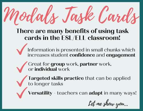 Adult ESL Modals English Grammar Task Cards with Speaking and Writing ...