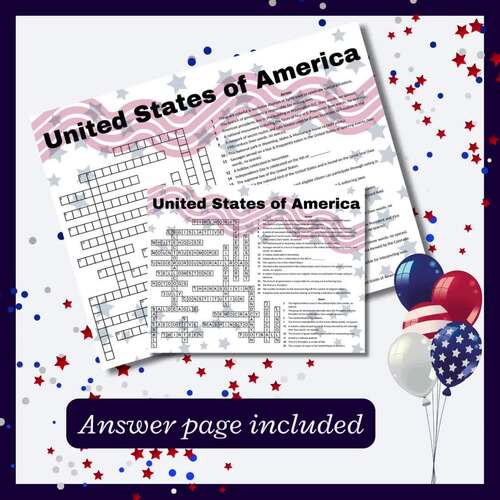USA Trivia crossword puzzle for Presidents Day/Independence Day! (grade 4+)