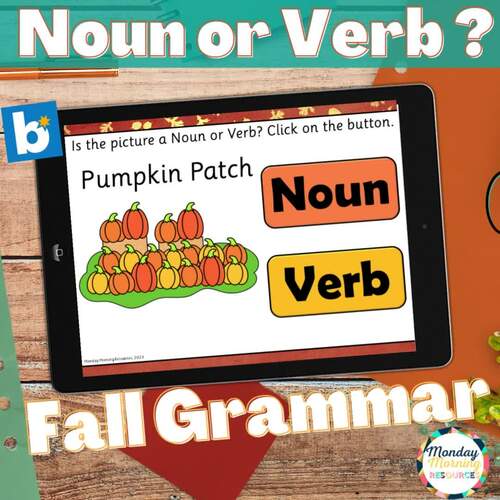 Fall Noun or Verb Boom Cards™ - Parts of Speech Grammar Boom Cards™