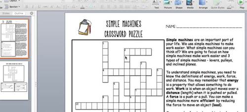 PRINTABLE Simple Machines Informational Text and Crossword Puzzle