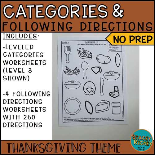 Thanksgiving Categories Speech Therapy Activities No Prep Worksheets