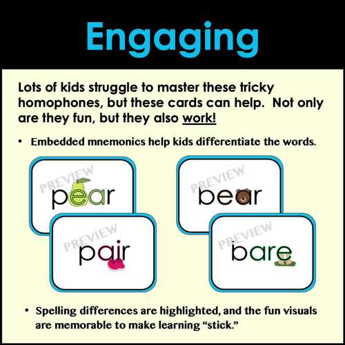 Homophones Memory Concentration Game Flashcards with Embedded Mnemonics