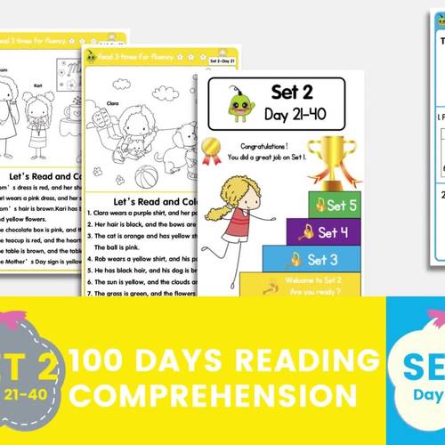 100 Days Reading Comprehension Worksheets Bundle for Kindergarten and ...