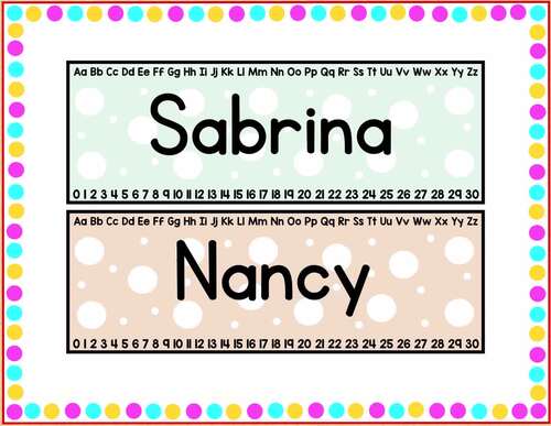Printable Polka Dots Student Desk Plates, Editable Classroom Labels ...