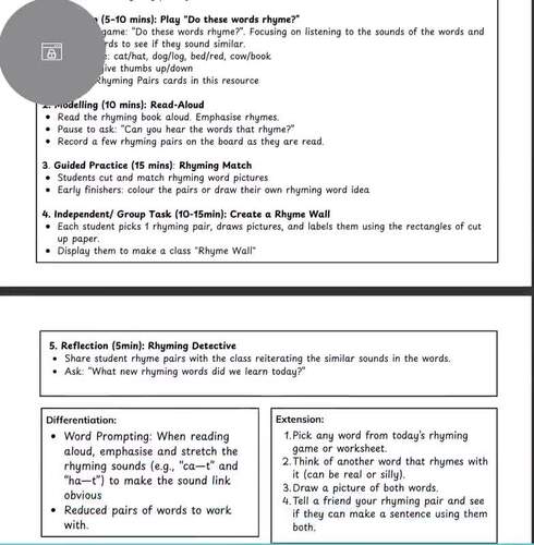 Prep Exploring Rhyming Words Lesson | ACARA Aligned | Printable Literacy