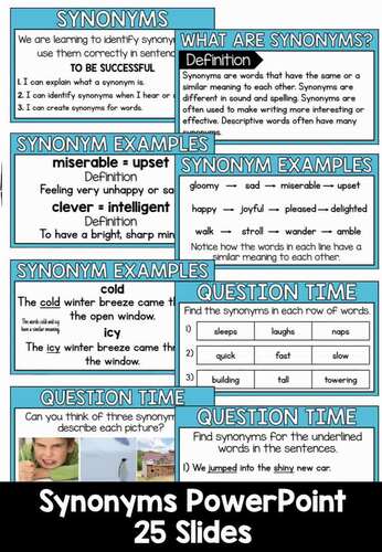 Synonyms Bundle - Worksheet Pack and Guided Teaching PowerPoint | TPT