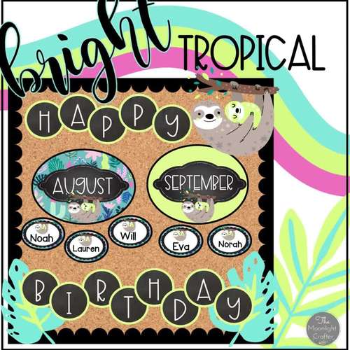 Birthday Bulletin Board | Bright Tropical Theme | Editable | TPT