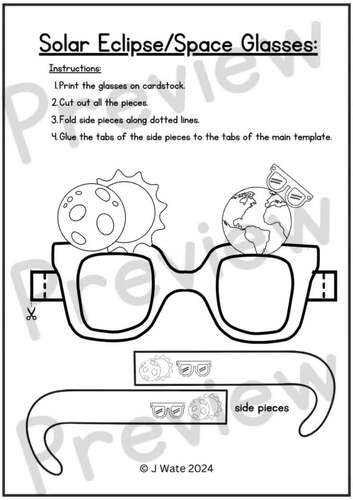 Solar Eclipse Role Play Template Glasses & Space Craftivity | TPT