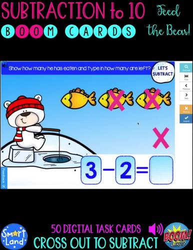 Subtraction to 10 Cross out strategy digital cards | Winter | TPT