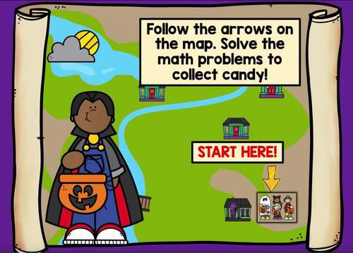 Halloween Multiplication Trick or Treat Math Boom Cards Digital Task Cards