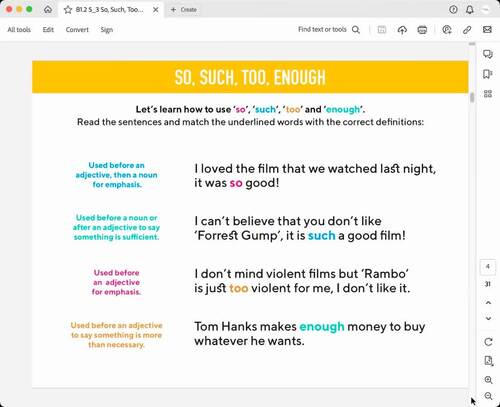 ESL Intermediate Lesson: Learn So, Such, Too & Enough by ESL Class Workshop