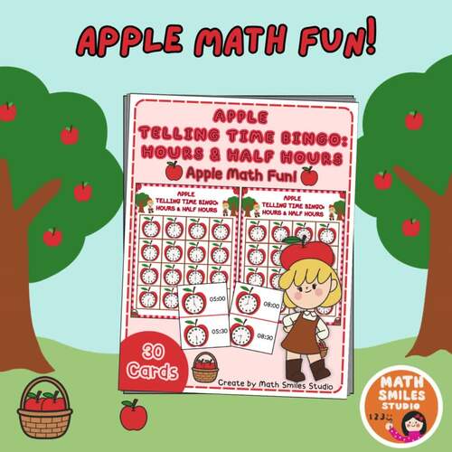 Apple Telling Time Bingo: Hours & Half Hours | 1st & 2nd Grade Math Game