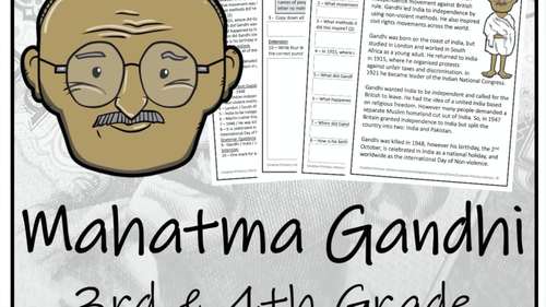 Mahatma Gandhi Close Reading Comprehension Activity | 3rd Grade & 4th Grade