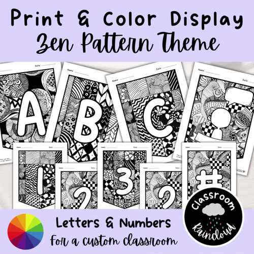 Print and Color Zen Pattern Alphabet Décor Letters and Numbers for Displays