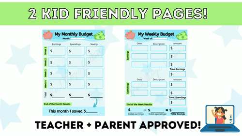 Monthly and Weekly Budget Tracker for Kids! Money Management, Finance ...