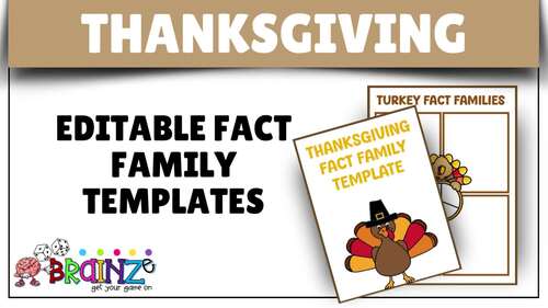 Editable Thanksgiving Fact Family Template Pack | Turkey Math Fun for K-2