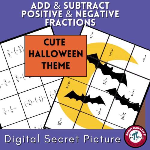 7th Grade Add Subtract Positive Negative Fractions Halloween Digital Puzzle