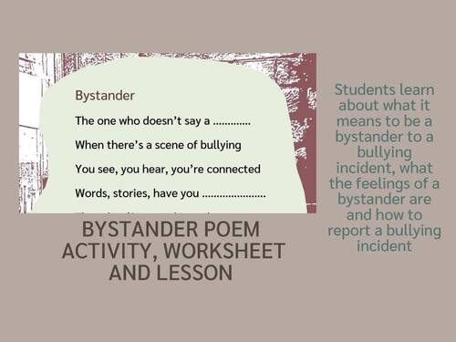 Bullying: Bystander Poem Activity, Worksheet and Lesson (UK) | TPT
