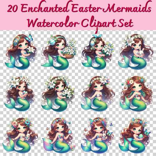 Easter Mermaids Watercolor Clipart Set by MommyArt | TPT