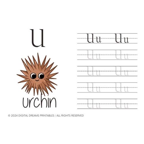 Tracing Alphabet Letters Practice U for Urchin Booklet Uppercase ...