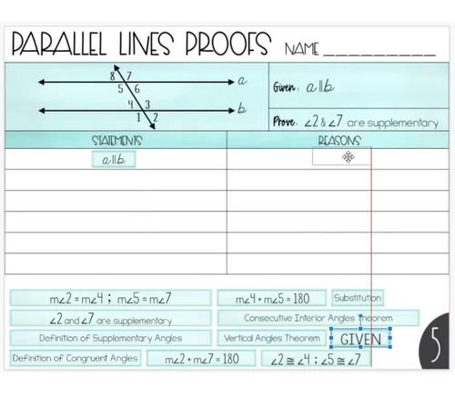 Proving Lines Parallel Proof Activity - High School Geometry Proofs