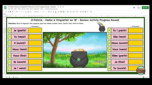 St-Patrick's French Verb Imparfait IR Review Progress Reveal by All in ...