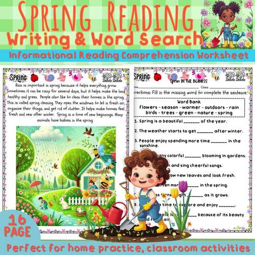 Spring Reading Comprehension Worksheet Set for Kids with Word Search ...