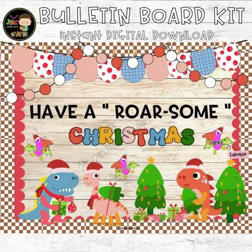 Christmas Dino Theme Bulletin Board Kit Easy Holiday Classroom Decor ...