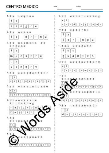 Spanish Anagram Vocabulary Worksheets Puzzles SpEd Speech Therapy