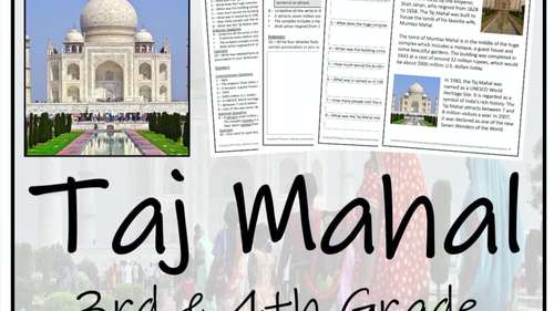 Taj Mahal Close Reading Comprehension Activity | 3rd Grade & 4th Grade