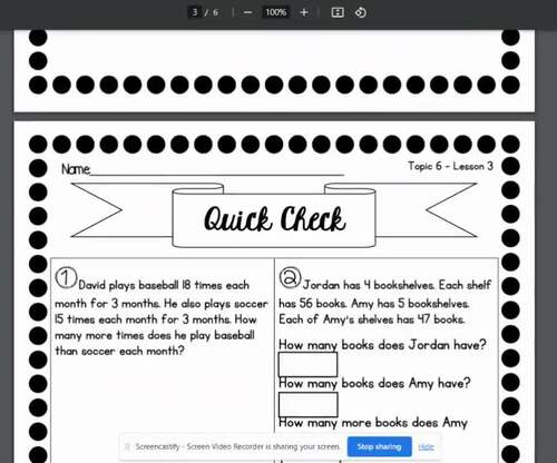 4th Grade EnVision Math Quick Checks/Exit Ticket - Topic 6 (Whole ...