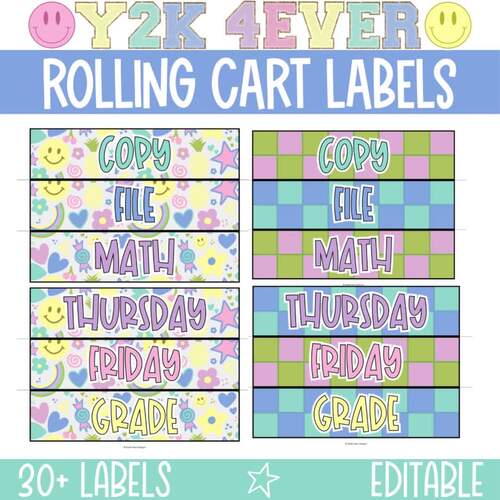 Editable Retro Rolling Cart Labels / Drawer Labels / Retro Classroom Decor