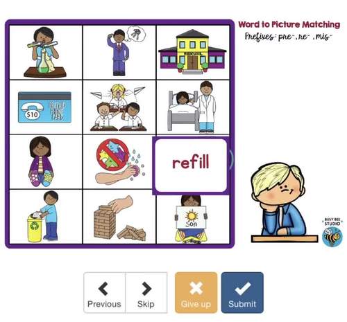 1ST GRADE PREFIX BOOM CARDS MORPHOLOGY GAME PREFIX MIS PRE RE WORD ...