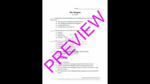 The Tempest Quiz and Answer Key Bundle (Printable) | TPT