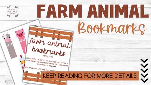 Farm Animal Bookmarks by GinasPrintableShop | TPT