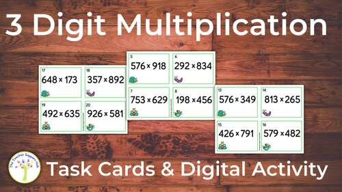 Math 3 Digit Multiplication Write the Room Task Cards and Digital Spring
