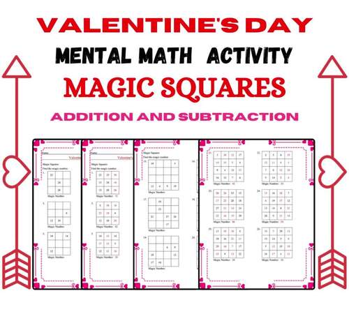 Valentine's Day Mental Math Magic Squares Addition And Subtraction No Prep