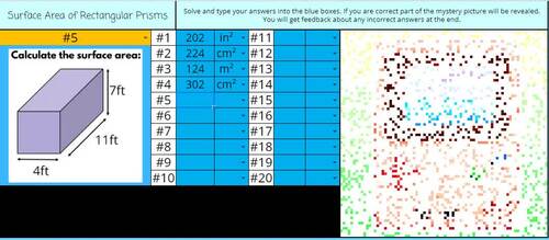 Surface Area of Rectangular Prisms Pixel Art by Pick Up and Go Resources
