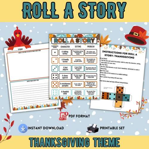 Roll A Story Thanksgiving Game | Dice Game | Thanksgivng Activities ...