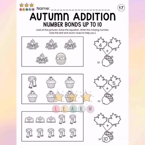Autumn Addition to 10 | Number Bonds with Visual Clues | Fall Math ...