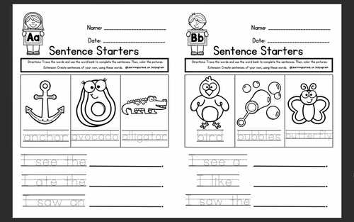 Writing Activities - Sentence Practice for TK, PreK, Kindergarten ...