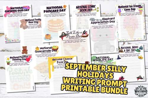 September Writing Prompts Bundle | 12 Random Holidays | No-Prep Printables