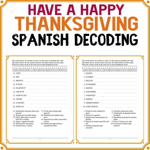 Spanish Thanksgiving Decoding Puzzle Games by GraphGenius Gallery