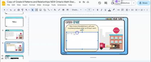 Grade 8 Ontario Math Patterning Digital Slides Worksheets and Assessments